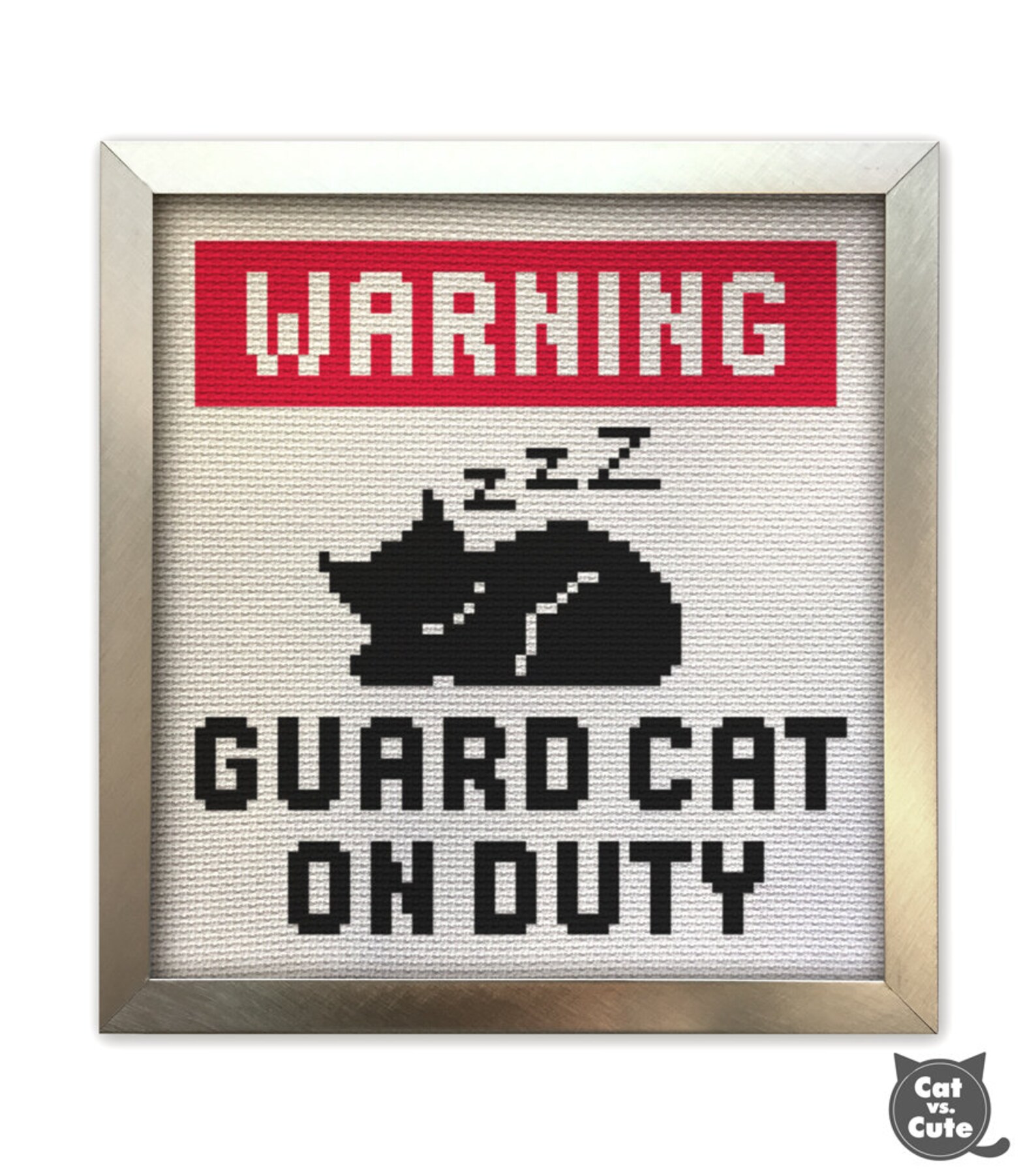 Cat Cross Stitch Pattern - Guard Cat on Duty Warning Sleeping Black Cat ...