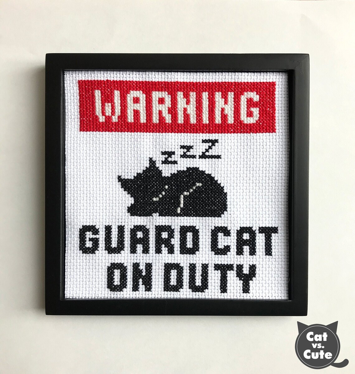 Cat Cross Stitch Pattern - Guard Cat on Duty Warning Sleeping Black Cat ...