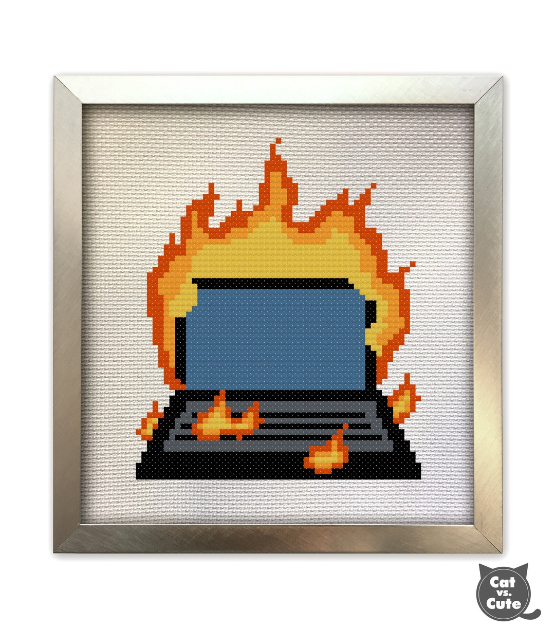 Cross Stitch Pattern - Laptop Computer on Fire - Etsy