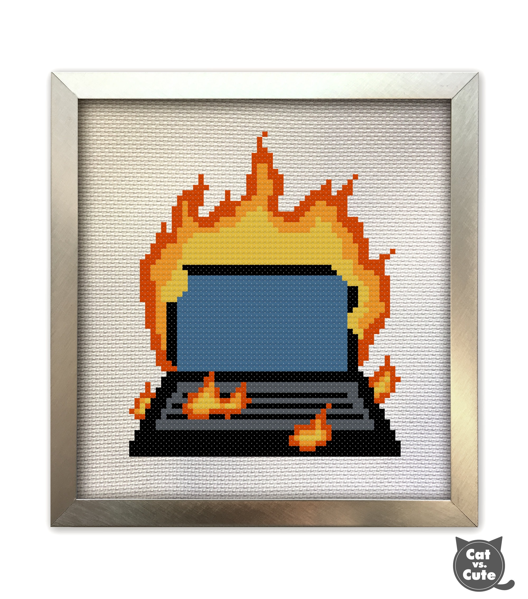 Cross Stitch Pattern Laptop Computer on Fire - Etsy