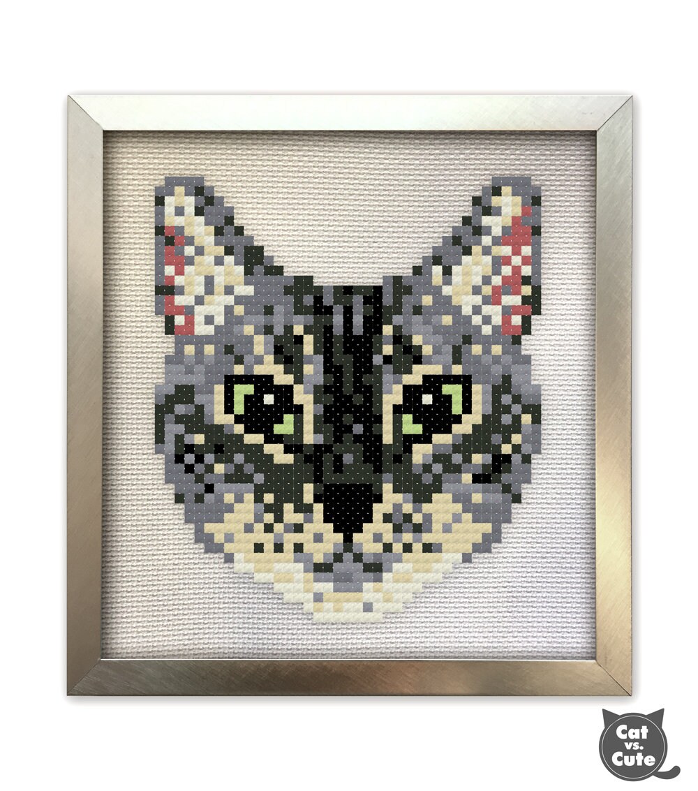 Cat Cross Stitch Pattern - Gray Silver Bengal Cat Face Portrait Cross ...