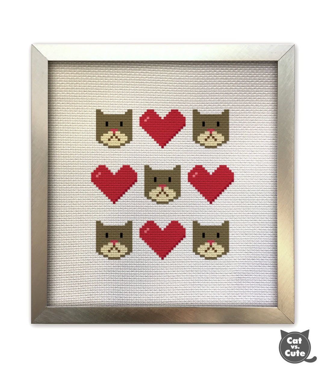 Cat & Heart Cross Stitch Pattern: I Love Cats (PDF Pattern) - Etsy