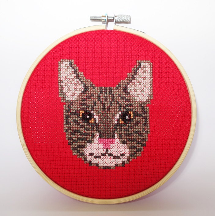 Cat Cross Stitch Pattern Gray Tabby Cat Face Portrait Cross - Etsy