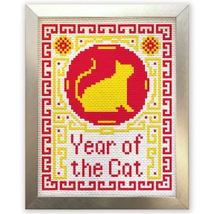 Cat Cross Stitch Pattern Year of the Cat Chinese New Year Zodiac Lunar ...