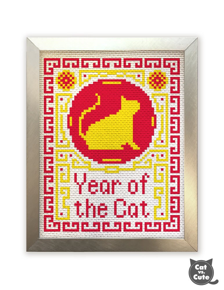 Cat Cross Stitch Pattern Year of the Cat Chinese New Year - Etsy