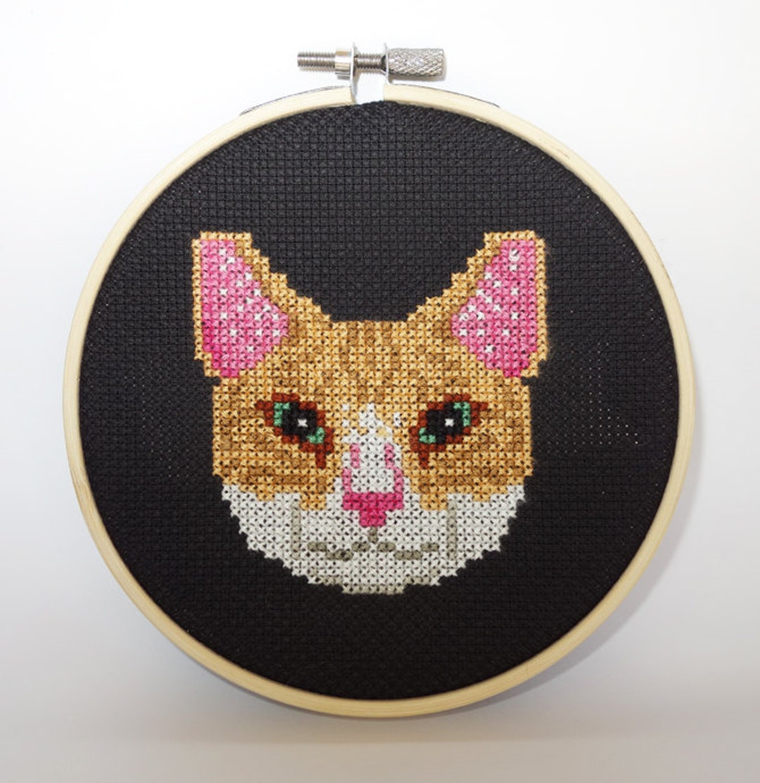 Cat Cross Stitch Pattern - Orange Tabby Cat Face Portrait Cross Stitch ...