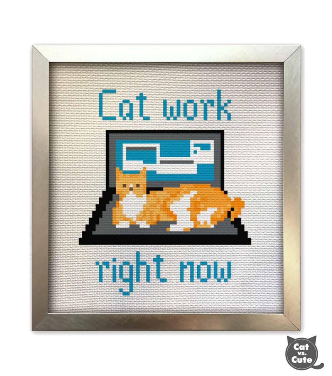 Cat Cross Stitch Pattern - Cat Laptop Computer Can't Work Right Now - Etsy
