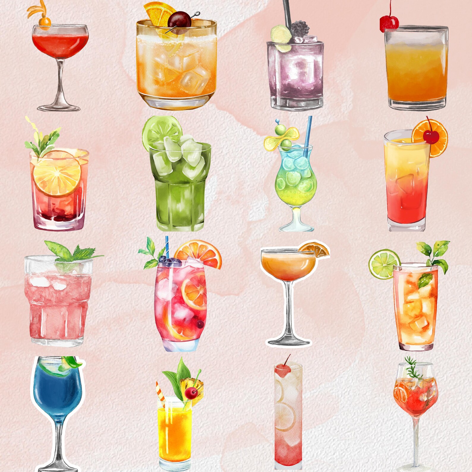 Cocktails Menu Clipart, Watercolour Clipart, Clip Art Bundle, Drink ...