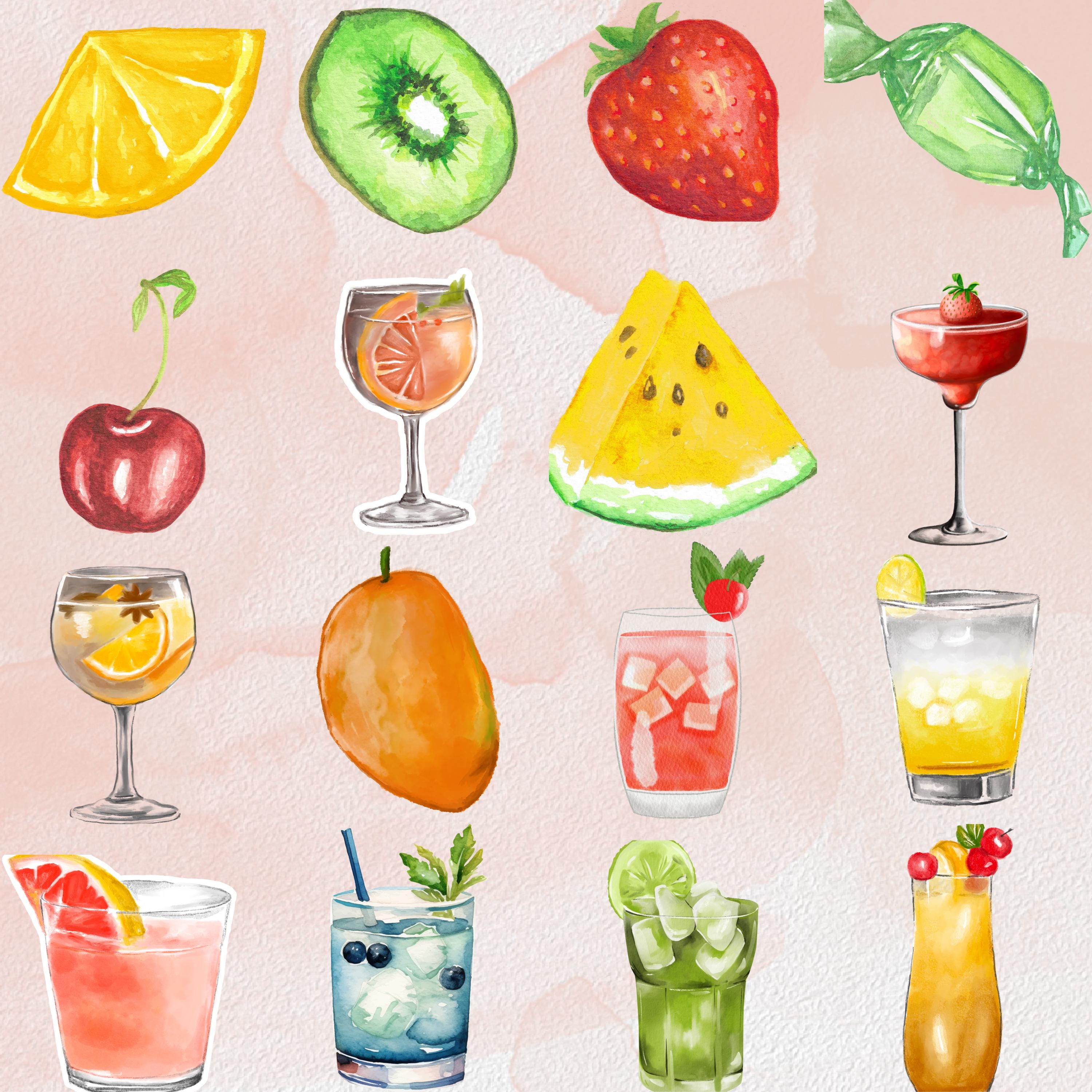 Cocktails Menu Clipart, Watercolour Clipart, Clip Art Bundle, Drink ...