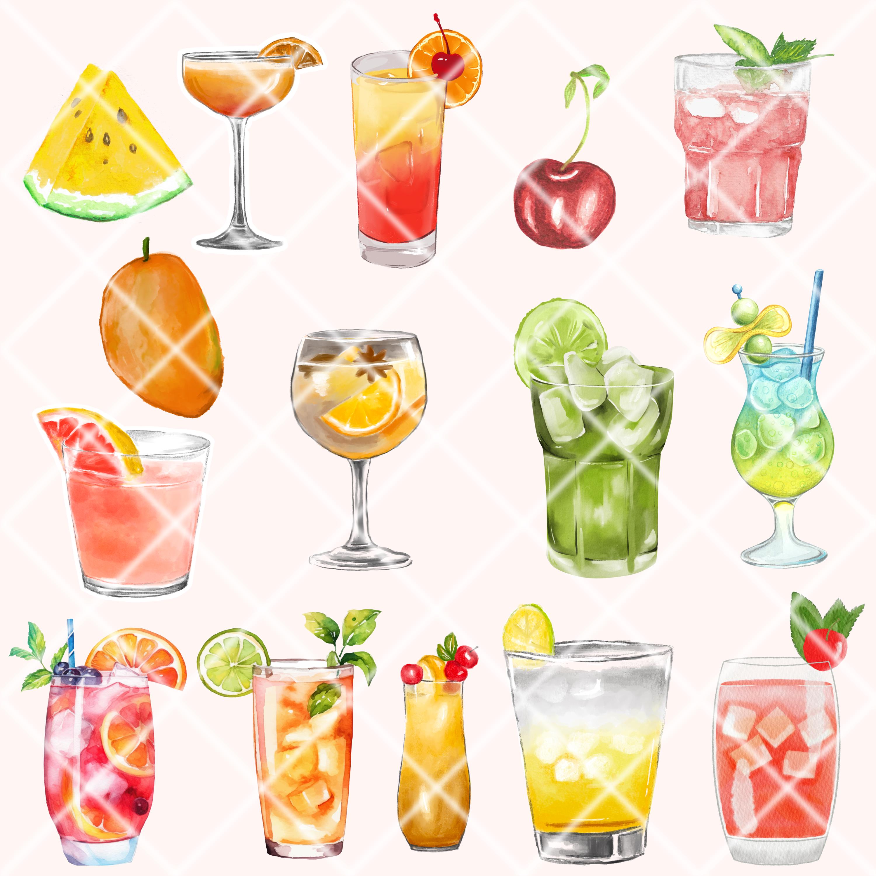 Cocktails Menu Clipart, Watercolour Clipart, Clip Art Bundle, Drink ...