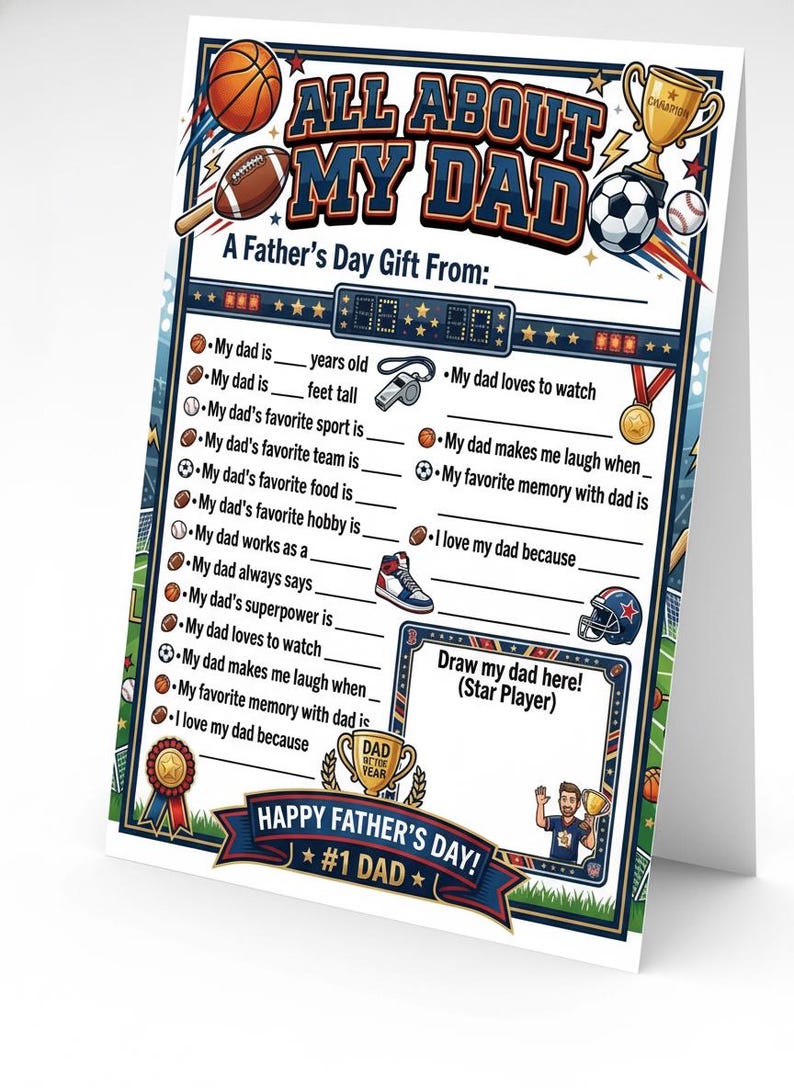 All About My Dad Printable | Sports Themed Fill-in-the-blank Father's ...