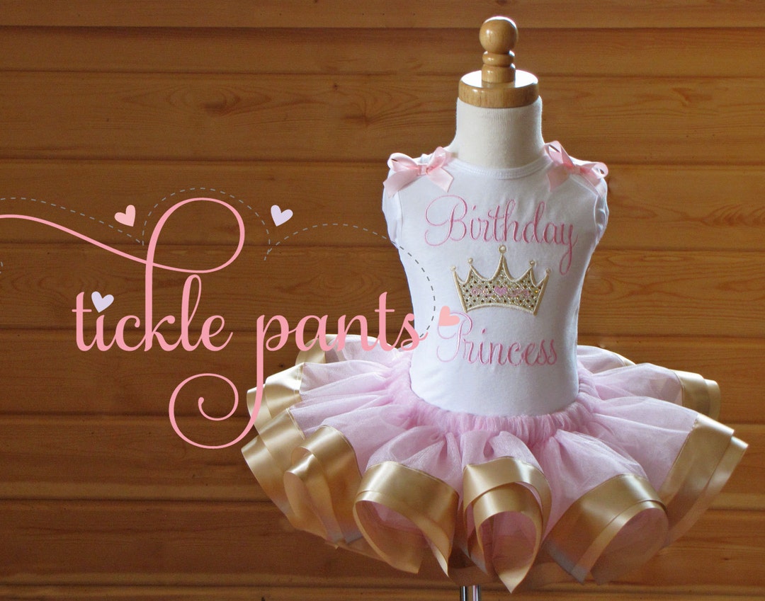 Fairytale Princess Birthday Tutu Outfit Pink and Gold Satin Includes ...