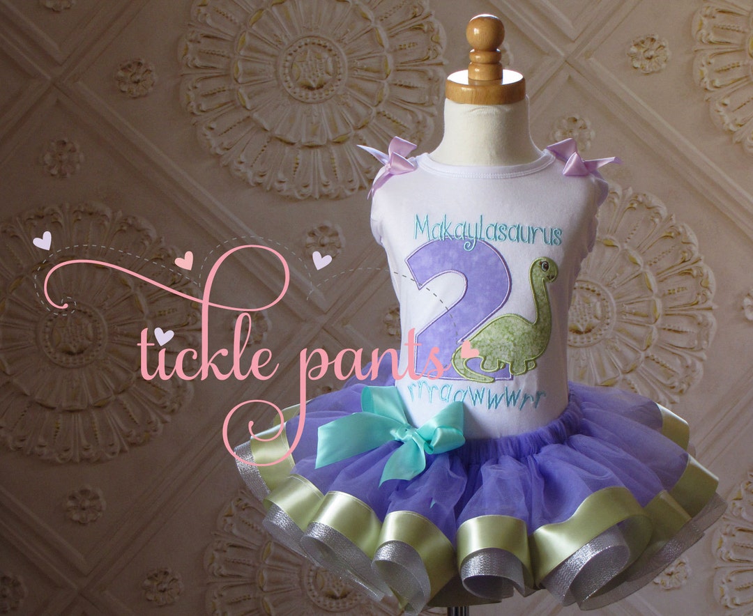 Dinosaur Birthday Tutu Outfit- Girls Tutu Set- Lavender Purple, Aqua ...