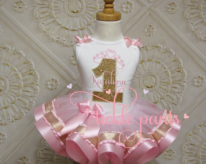 Princess Crown and Name Tutu Outfit - Baby Girls 1st Birthday - Pink ...