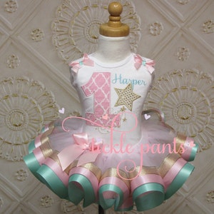 Twinkle Twinkle Little Star Birthday Outfit Pink Aqua and Sparkle Gold ...