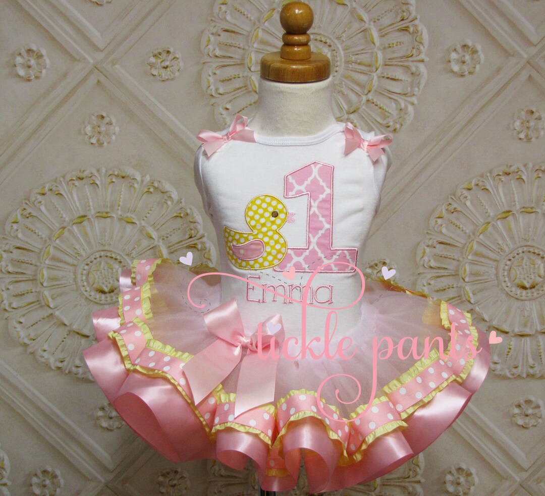 Rubber Duck Duckie Tutu Outfit - Baby Girls Birthday - Pink and Yellow ...