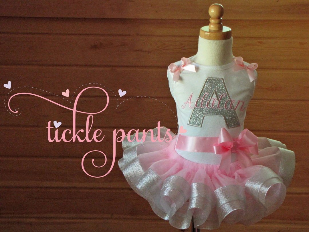 Simple and Sweet Initial and Name Tutu Outfit Pink and Sparkling Silver ...