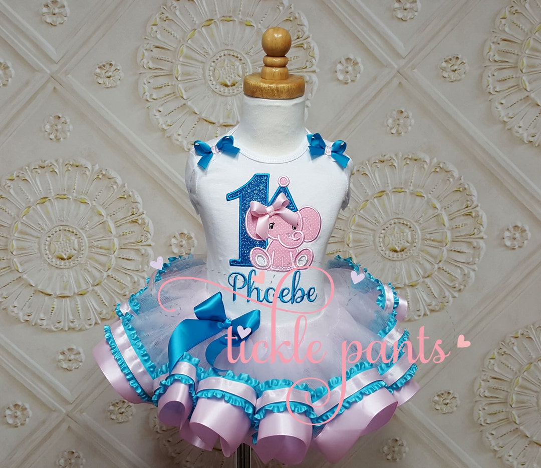 Elephant Birthday Outfit First Birthday Tutu Pink and Teal Turquoise ...