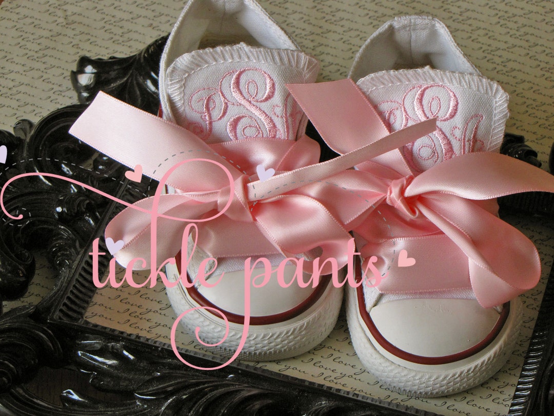 Monogrammed Baby CONVERSE With Ribbon Laces- Made to Matchtickle Pants ...