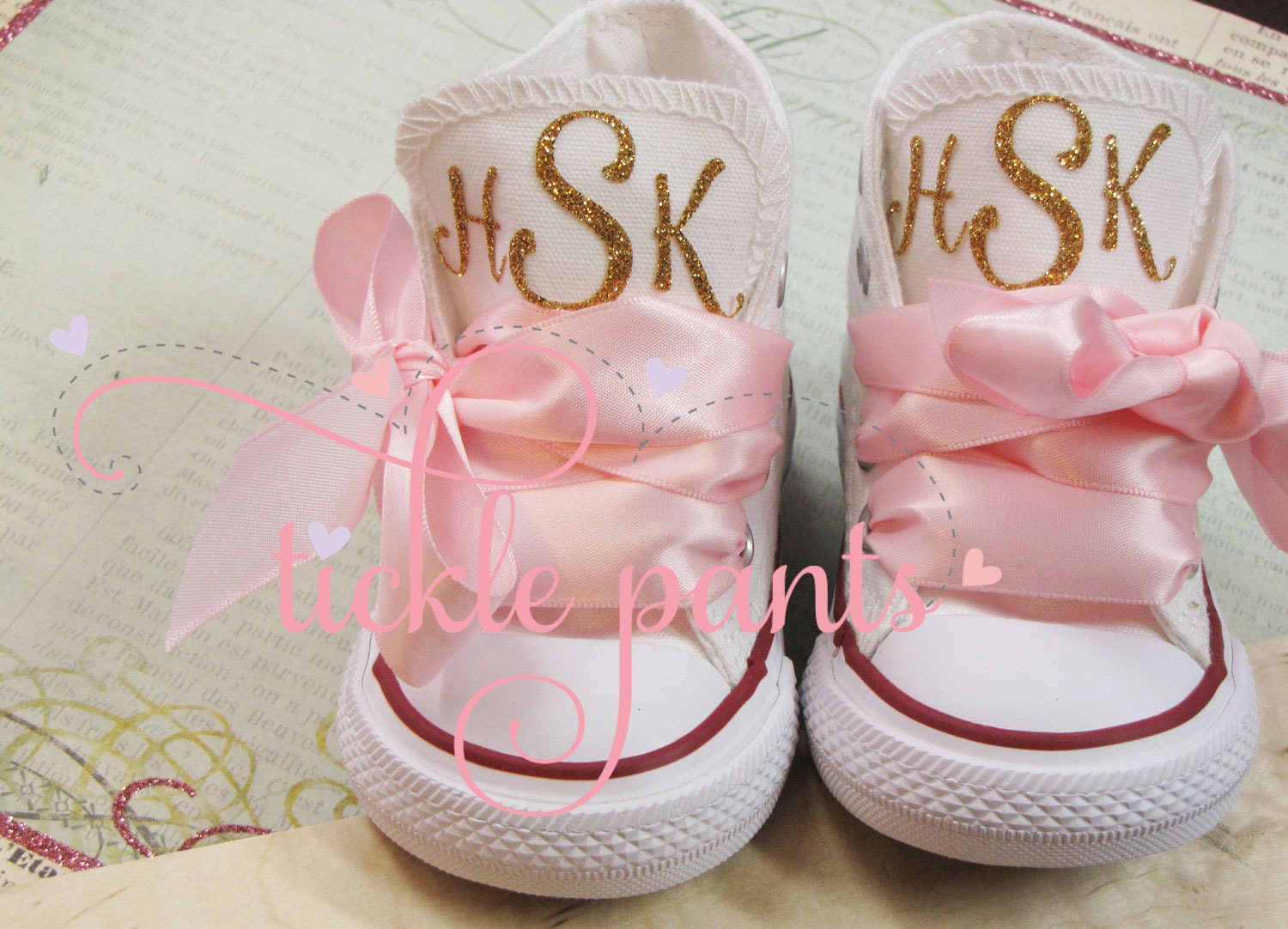 Monogrammed GLITTER Baby Converse Sneakers With Ribbon - Etsy