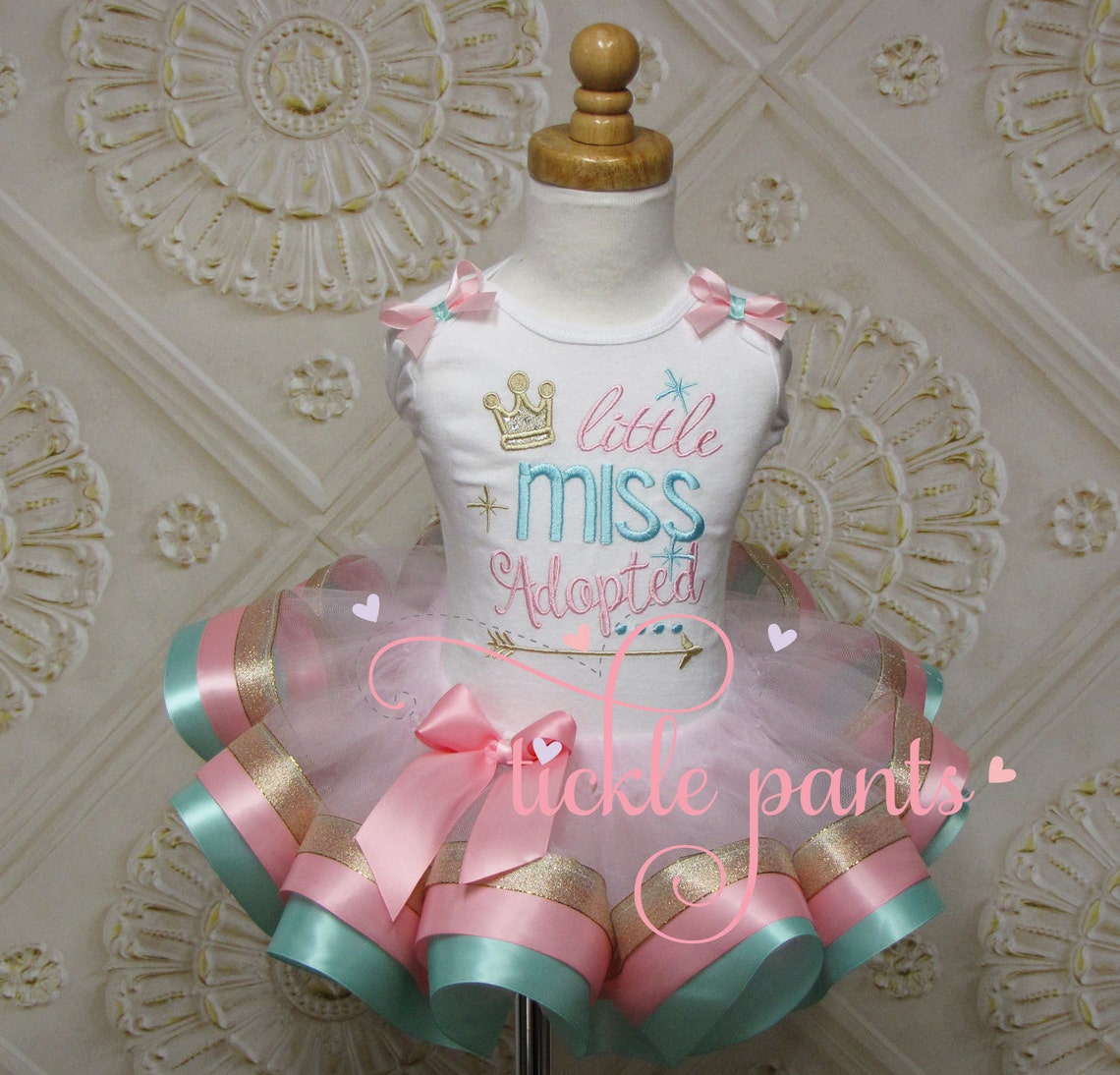 Little Miss Adopted Adoption Tutu Outfit Pink Aqua and | Etsy