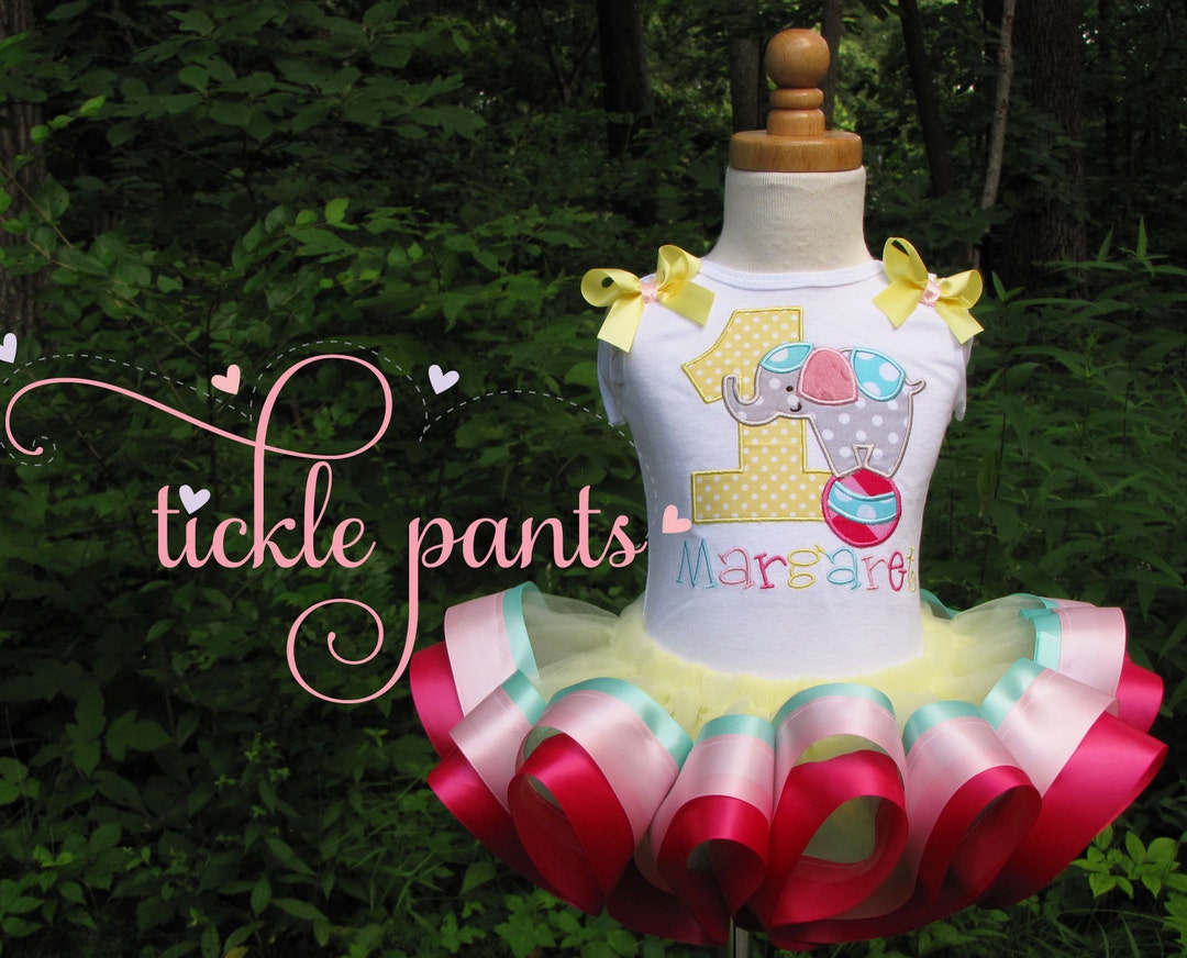 Circus Elephant Birthday Tutu Outfit Bright Colors Pink, Aqua, Yellow ...