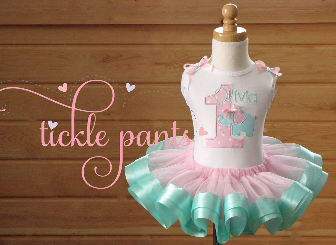 Adorable Elephant Birthday Tutu Outfit Pink and aqua Includes ...
