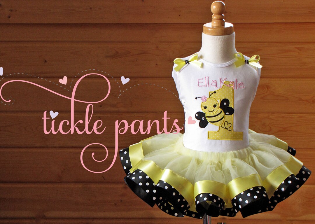 Busy BEE Birthday Outfit- Includes Top, Ruffled Ribbon Tutu - Yellow ...