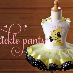 Busy BEE Birthday Outfit- Includes Top, Ruffled Ribbon Tutu - Yellow ...
