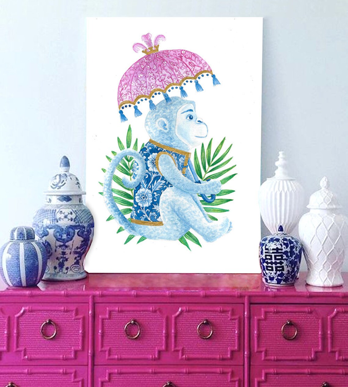 Blue and White China DIGITAL FILE - Monkey Art, Chinoiserie Prints ...