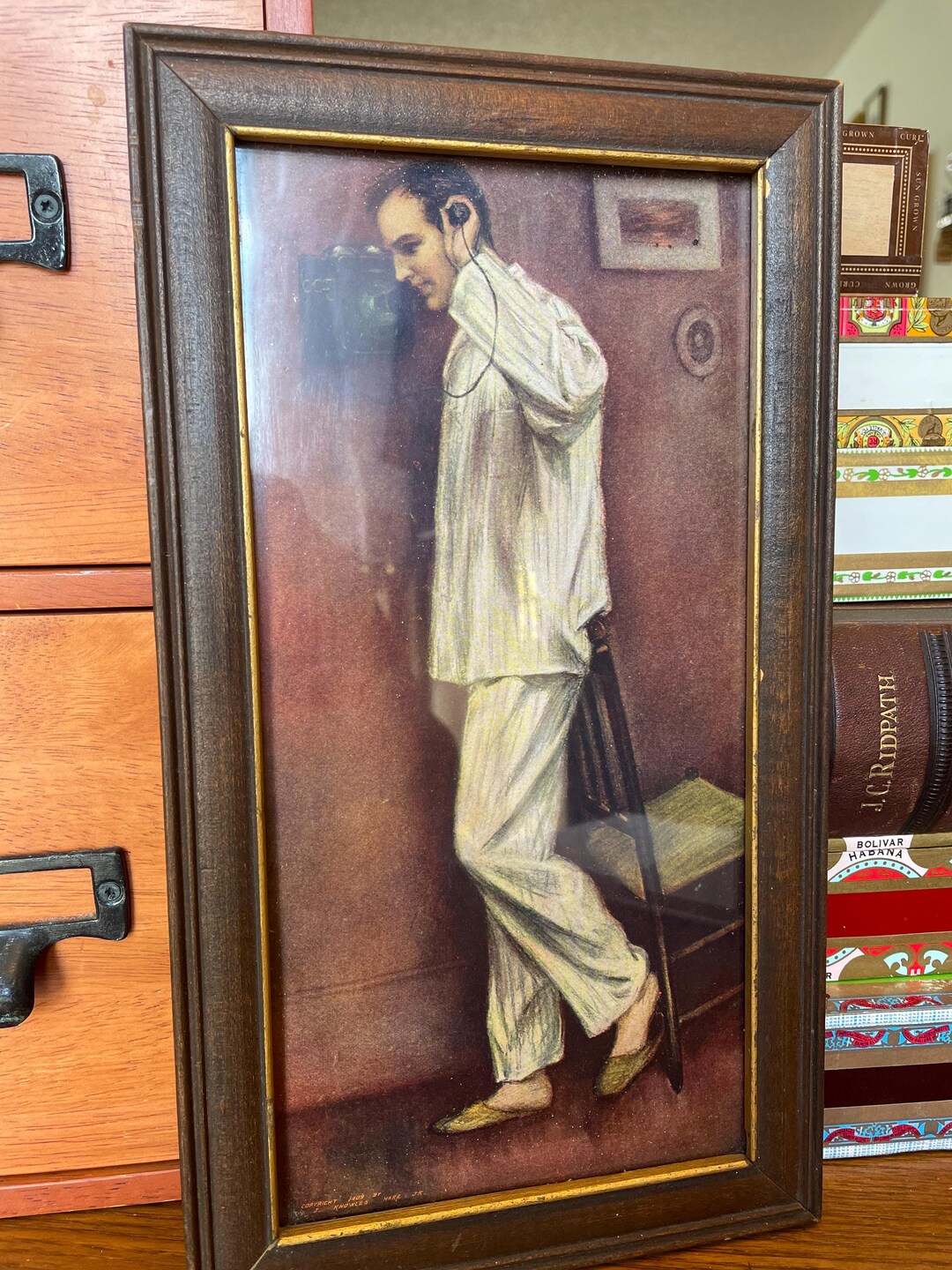 Antique Framed Lithograph Young Man Victorian Era J Knowles Hare Jr ...