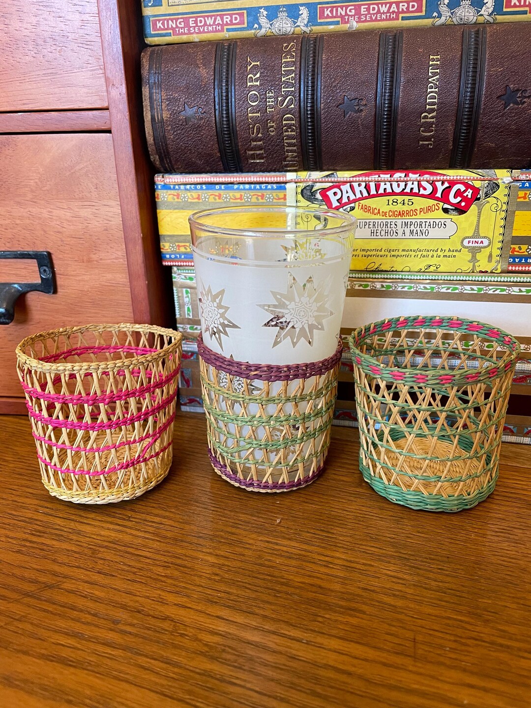 Vintage Wicker Glass Holders - Set of 3 - Etsy