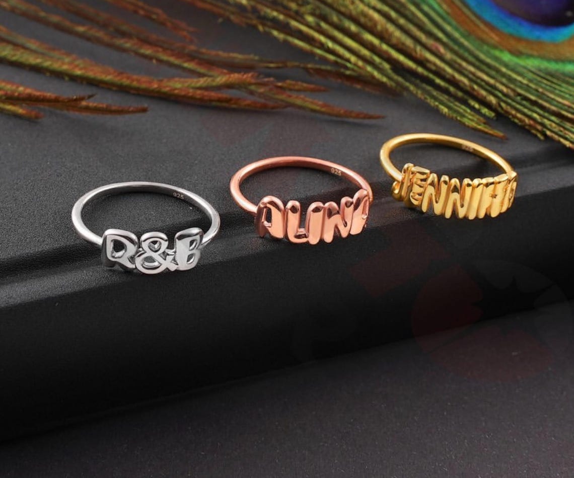 3D Bubble Letters Ring, Mini Bubble Letter Initial Ring, Dainty Kids ...