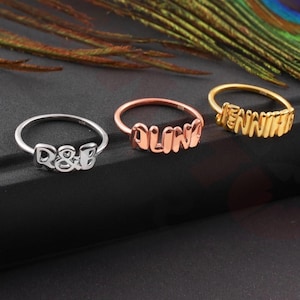 3D Bubble Letters Ring, Mini Bubble Letter Initial Ring, Dainty Kids ...