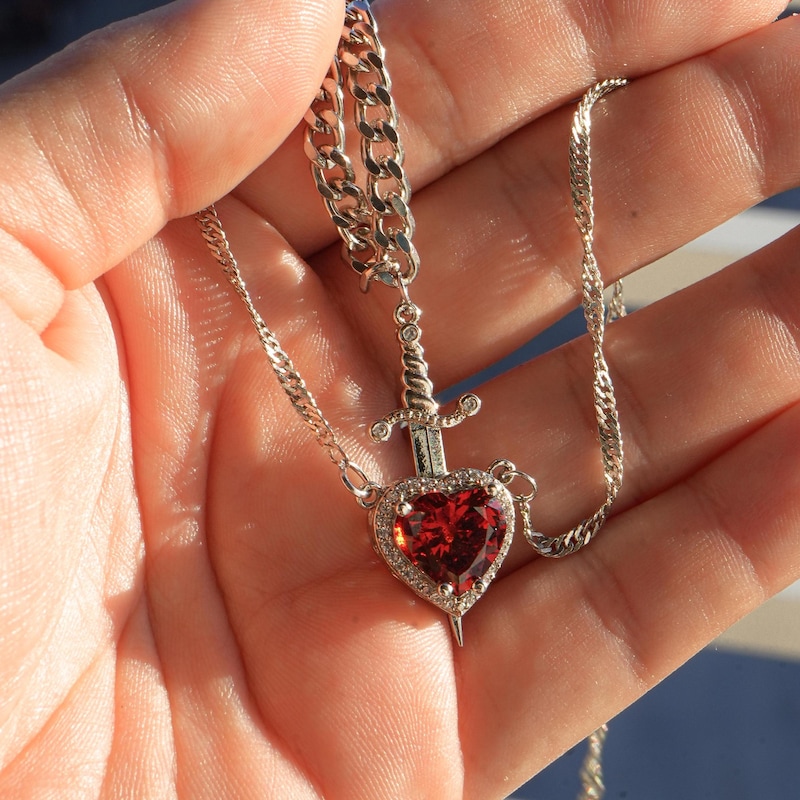 Heart and Sword Necklace - Etsy
