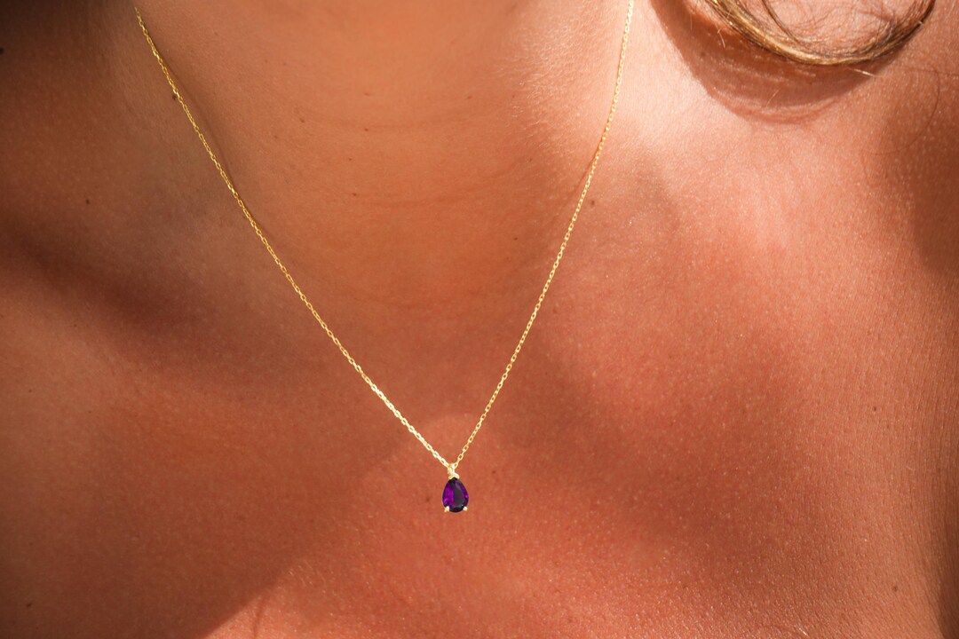 Dainty Amethyst February Necklace, Genuine Gemstone Necklace, Purple ...