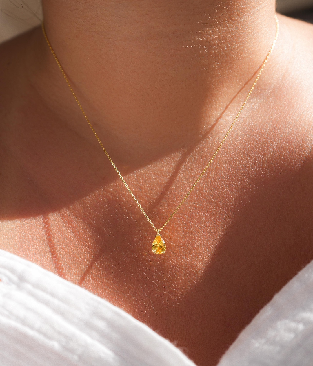 Dainty Citrine November Necklace, Genuine Gemstone Necklace, Yellow ...