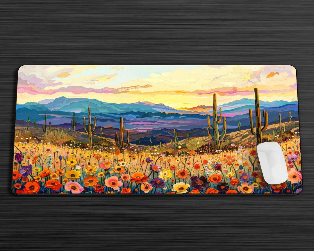 Flowers Desert Desk Mat, Southwest Scenic Plants Mouse Pad, Nature ...