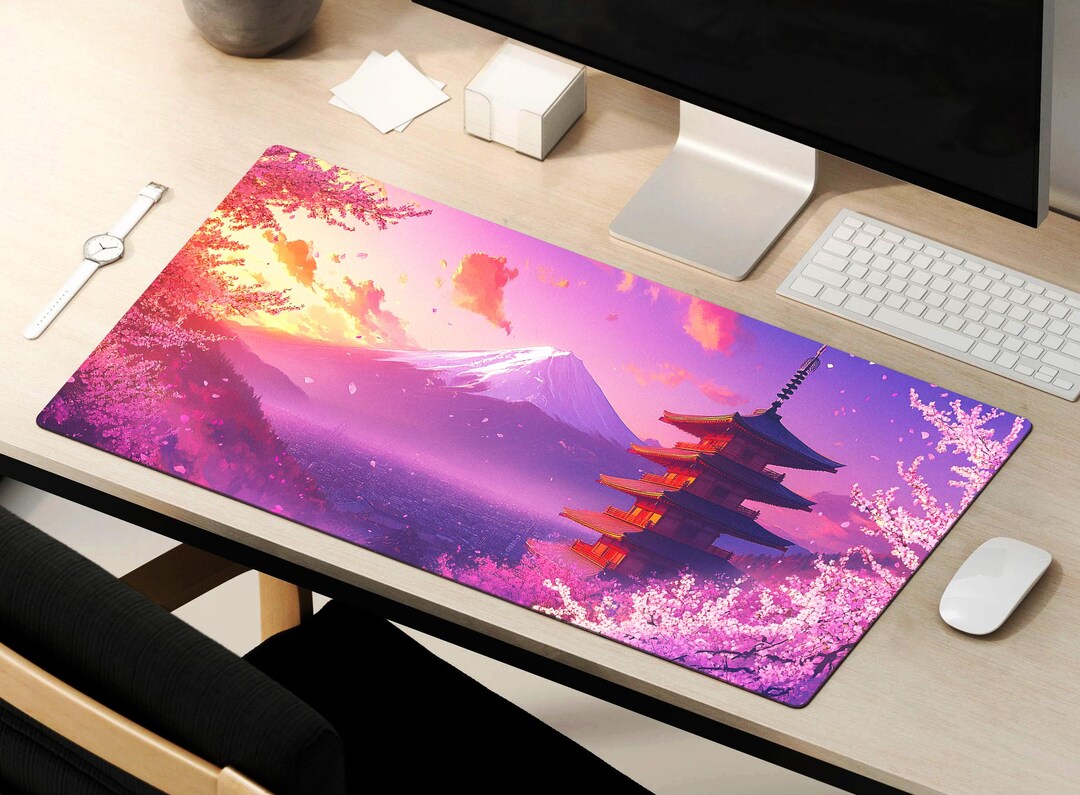 Mt Fuji Japanese Art Desk Mat, Cute Kawaii Mouse Pad, Sakura Playmat ...