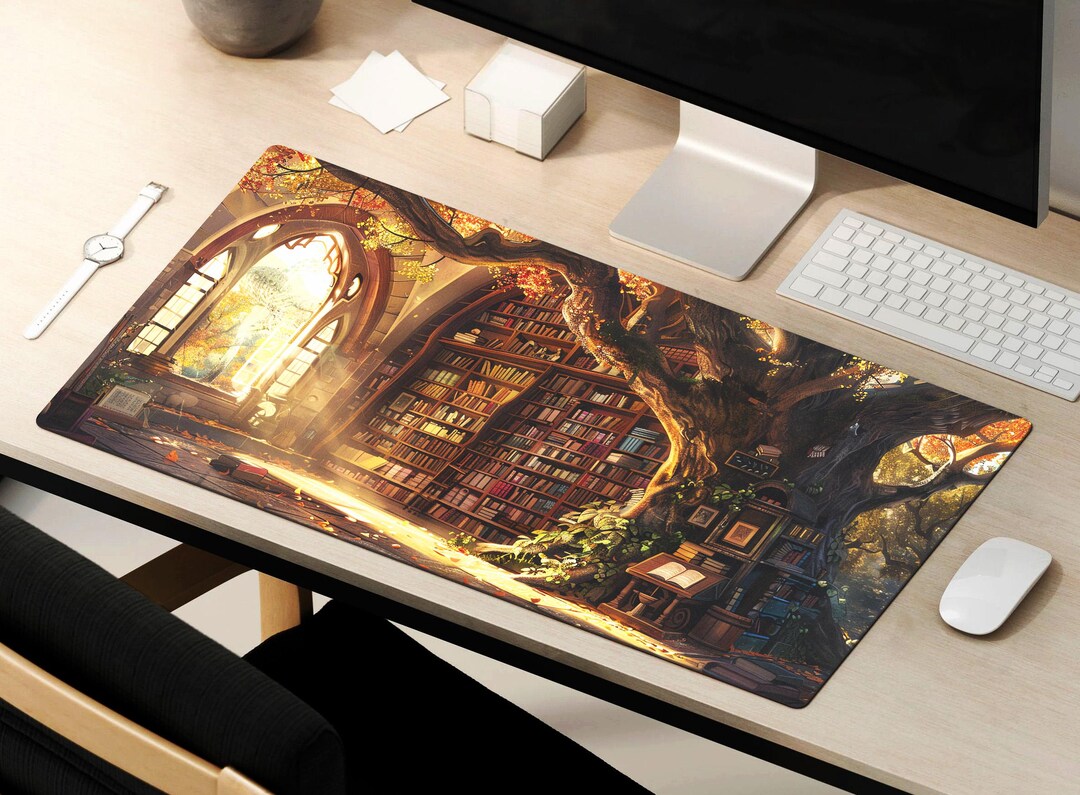 Fantasy Desk Mat, Mystical Library Mouse Pad, Bookish Deskmat, Dark ...
