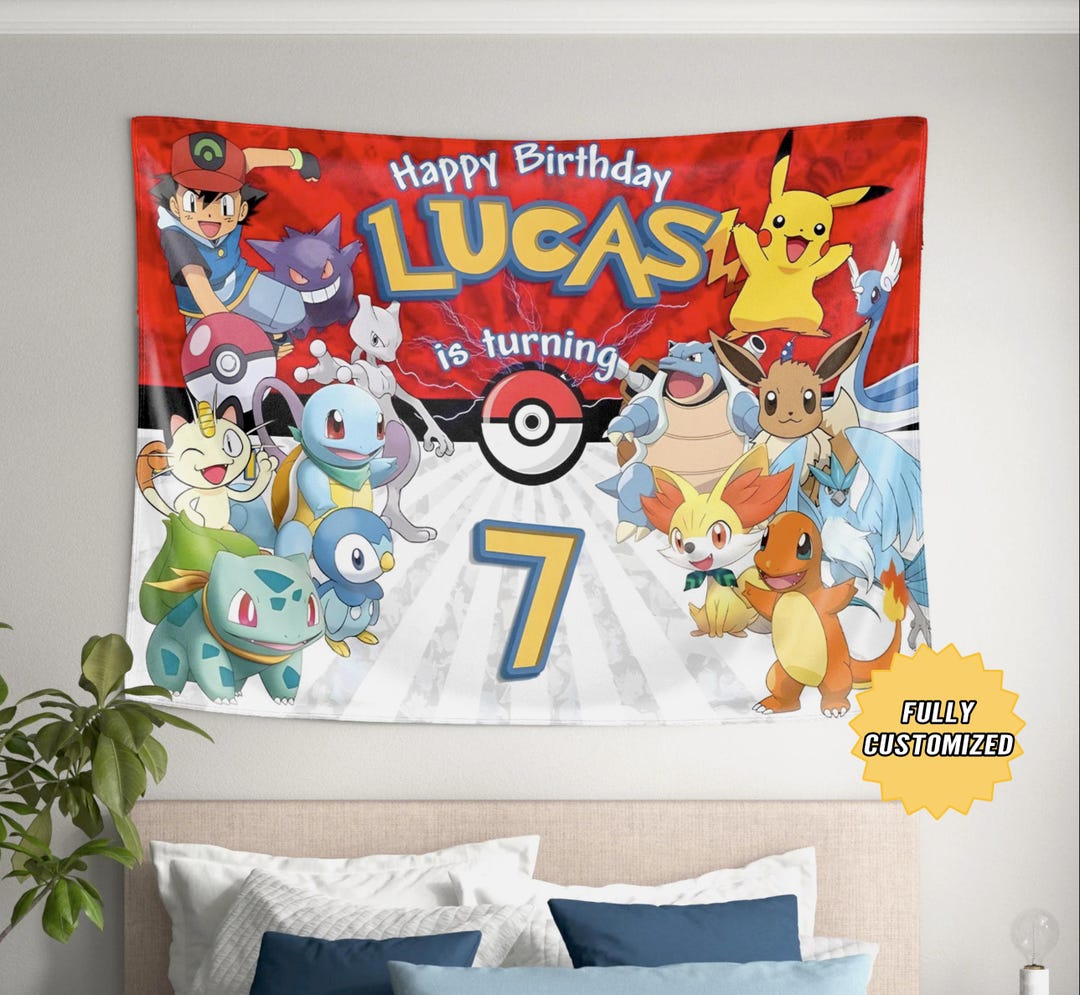 Pokemon Birthday Banner Custom Backdrop / Pokemon Birthday Party Decor ...