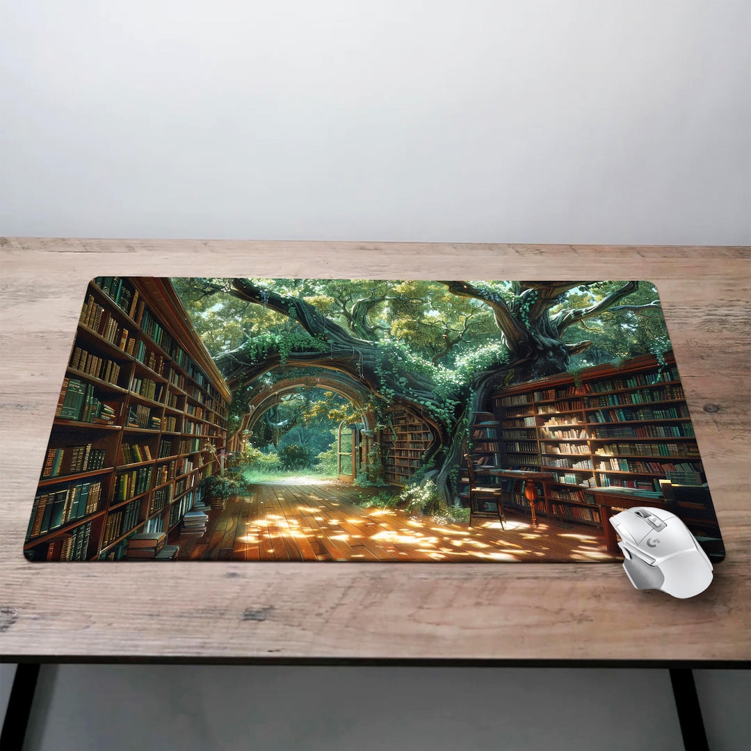 Fantasy Desk Mat, Mystical Library Mouse Pad, Bookish Deskmat, Dark ...