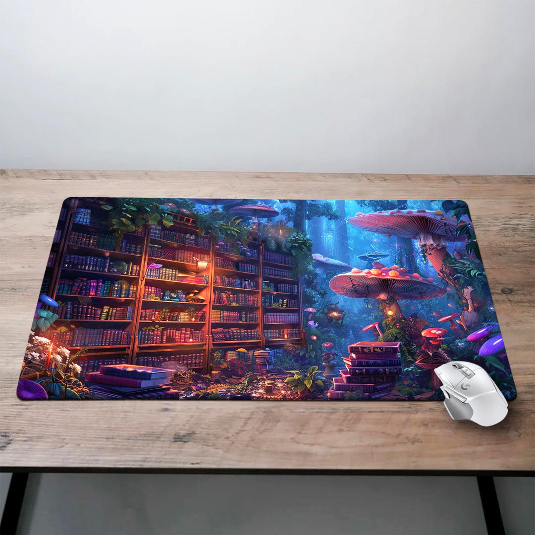 Fantasy Desk Mat, Mystical Library Mouse Pad, Bookish Deskmat, Dark ...