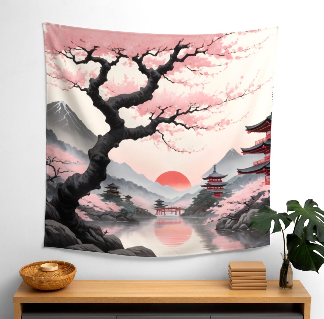Pagoda Mountain Tapestry Japan Wall Hanging, Japanese Style Art Fuji ...