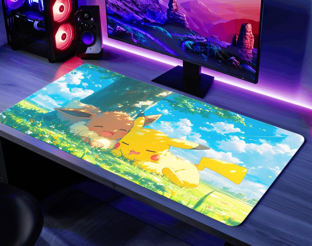 Sleeping Pikachu and Eevee Mouse Pad XL Desk Mat / Kawaii Pokemon ...