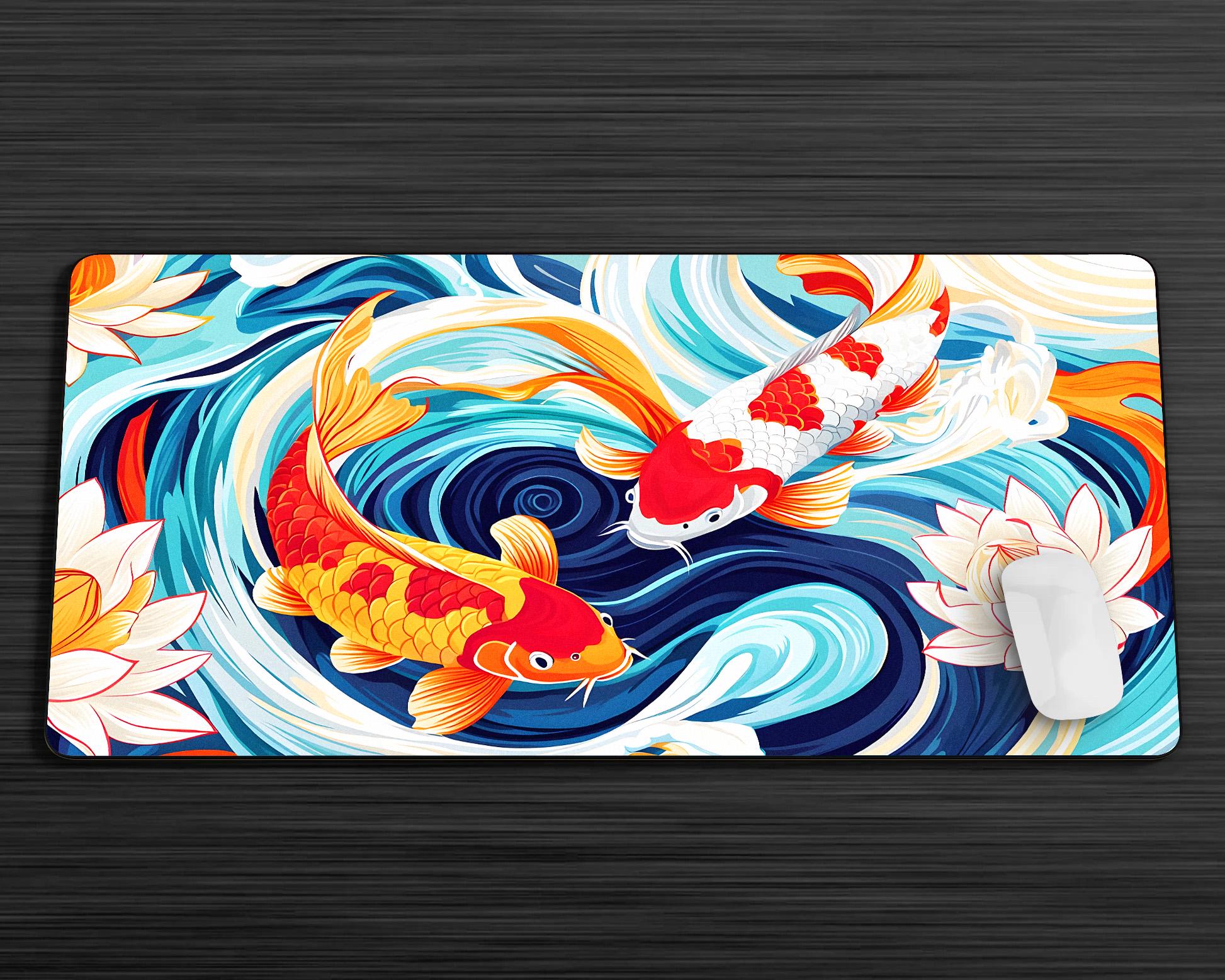 Koi Fish Desk Mat , Lofi Cute Japanese Mouse Pad, Anime Fish Gaming Mat ...