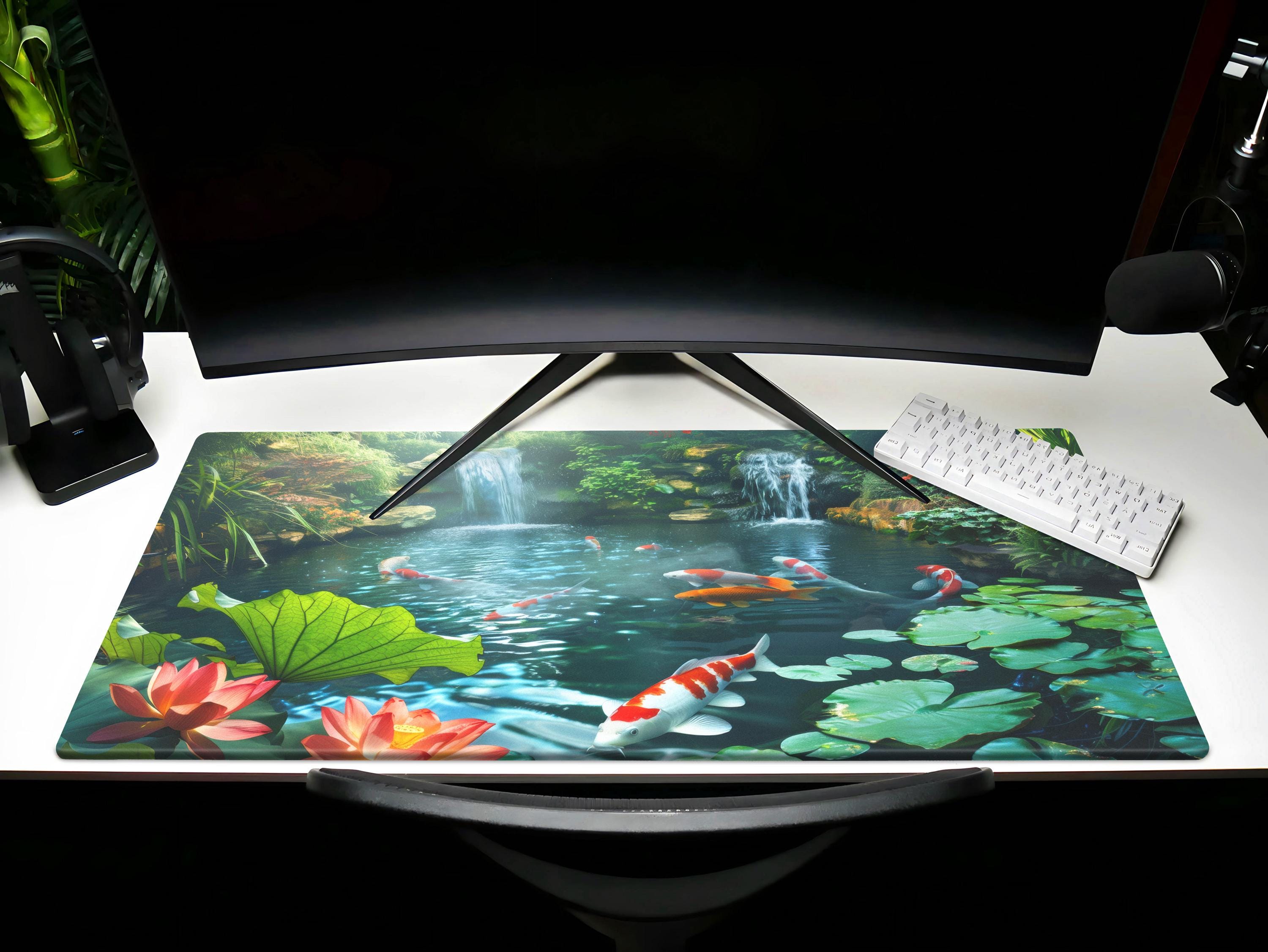 Koi Fish Desk Mat , Lofi Cute Japanese Mouse Pad, Anime Fish Gaming Mat ...