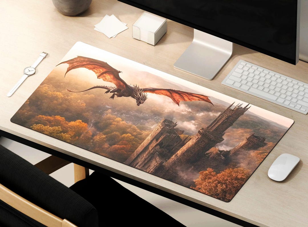 Dragon Art Desk Mat, Fantasy Gaming Mouse Pad Dnd Playmat Medieval ...