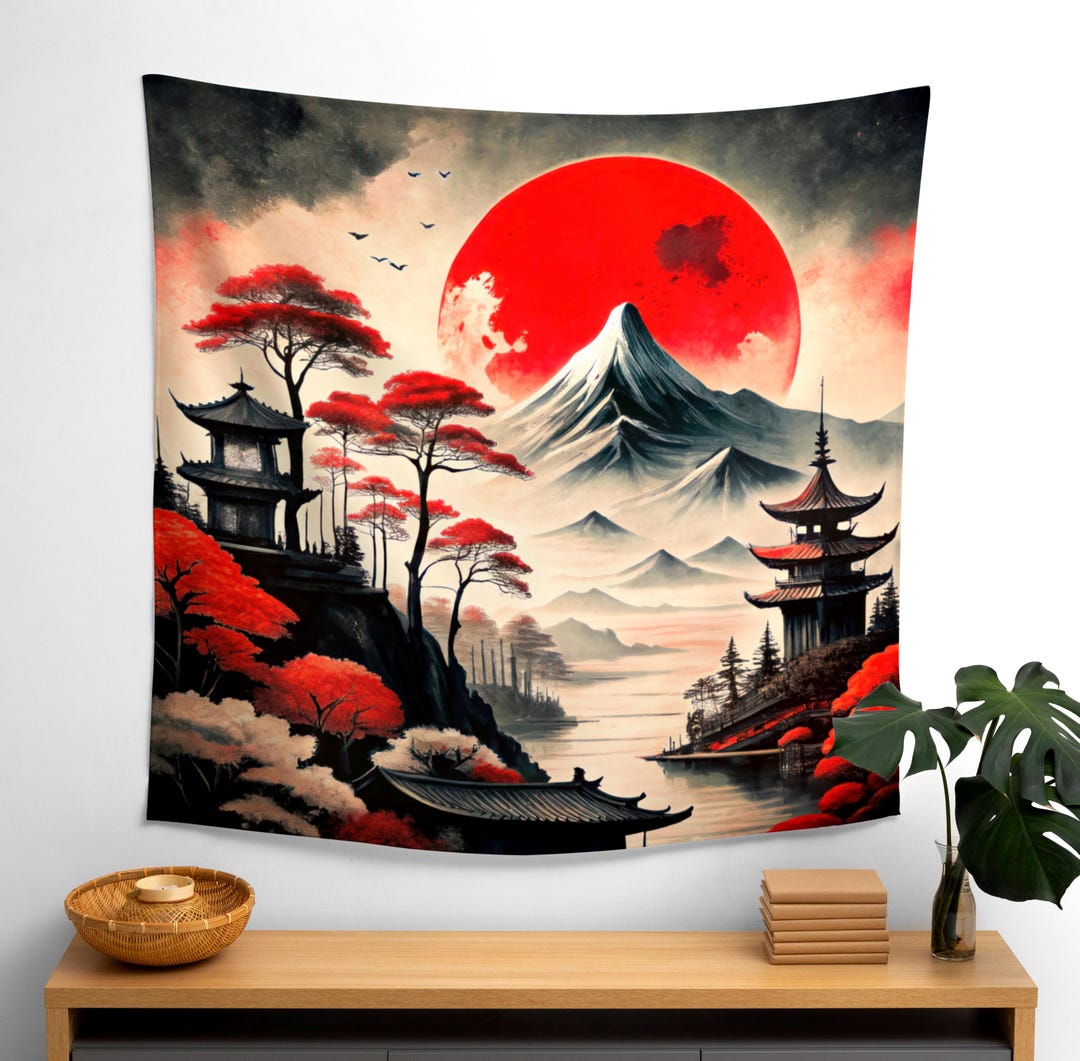 Japanese Tapestry Mt. Fuji Wall Hanging, Japan Style Art, Pagoda ...