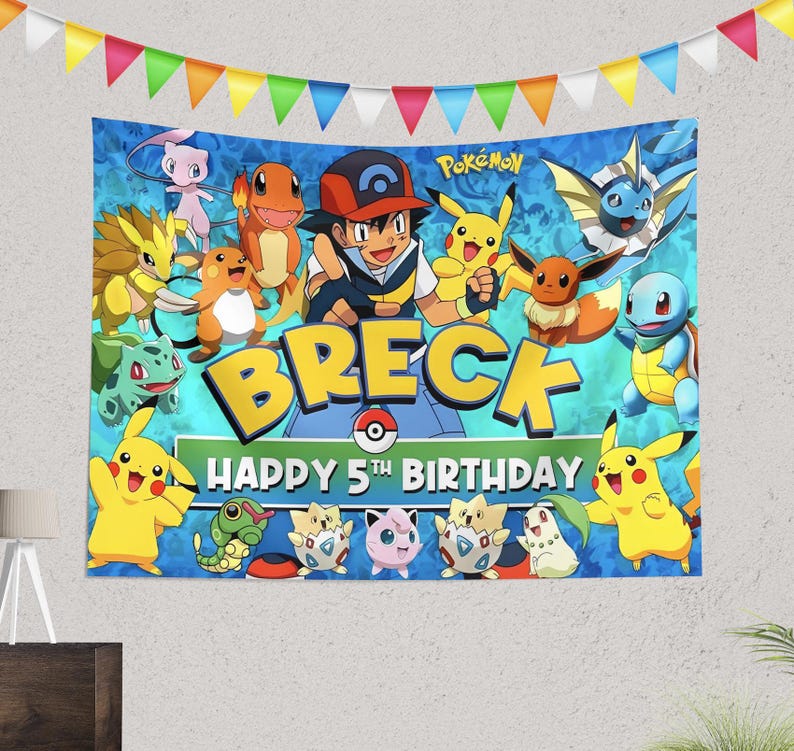 CUSTOM Pokemon Banner Birthday Backdrop / Pokemon Birthday Party Decor ...